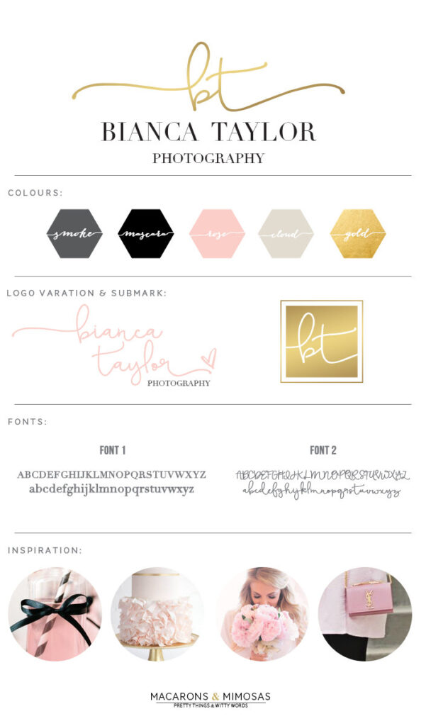 Fancy Font Logo Gold & Pink • Macarons & Mimosas | Shopify & Logo ...